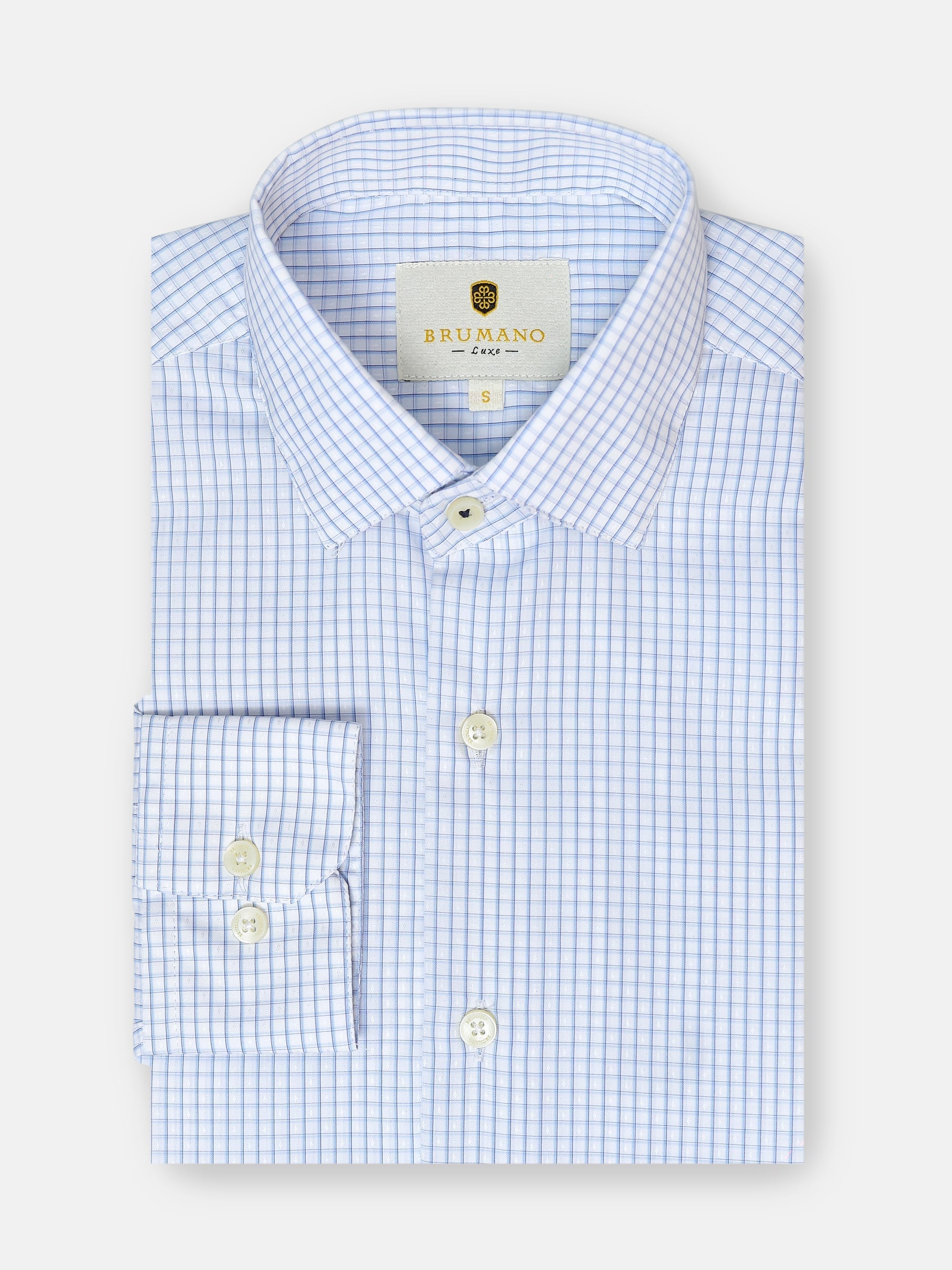Brumano Ready To Wear Shirts Men 1 Piece Cotton Blue Formal Checkered ...