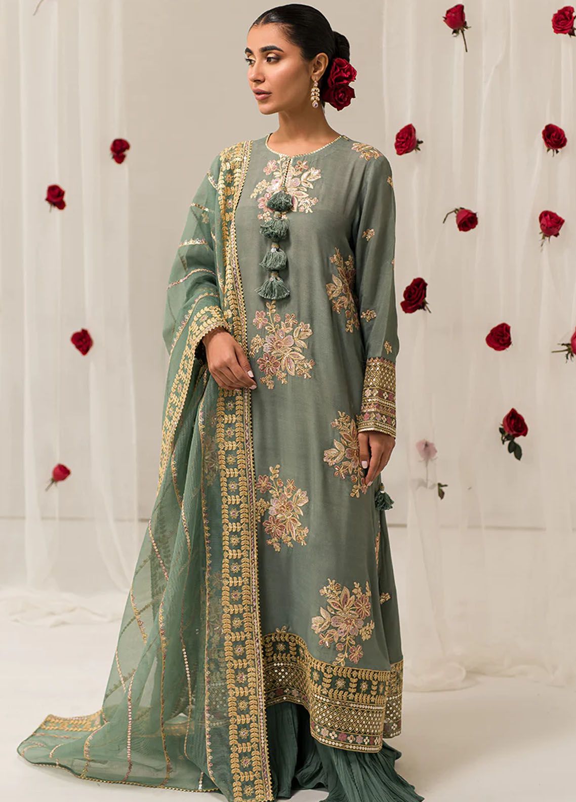 Cross Stitch Embroidered Silk Suits Unstitched 3 Piece CS24LA Garland ...