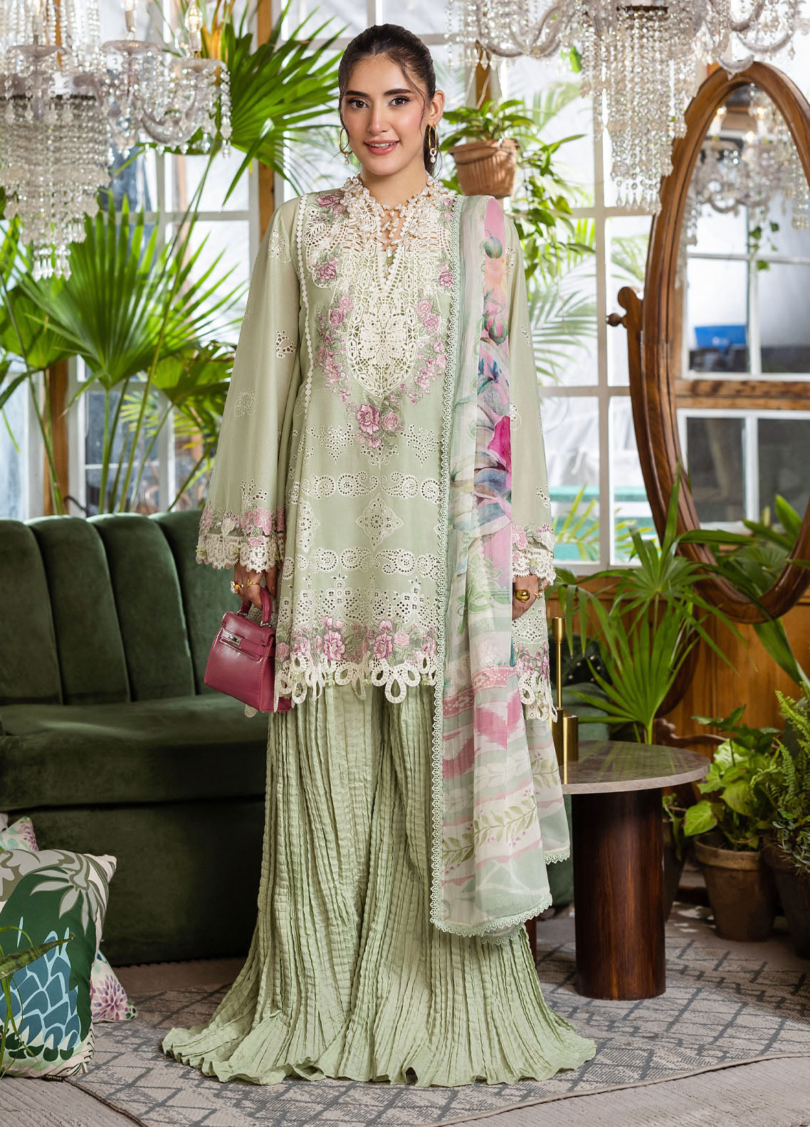 Elaf Chikankari Lawn Suits Unstitched 3 Piece EEC - 5B Matcha - Festive ...