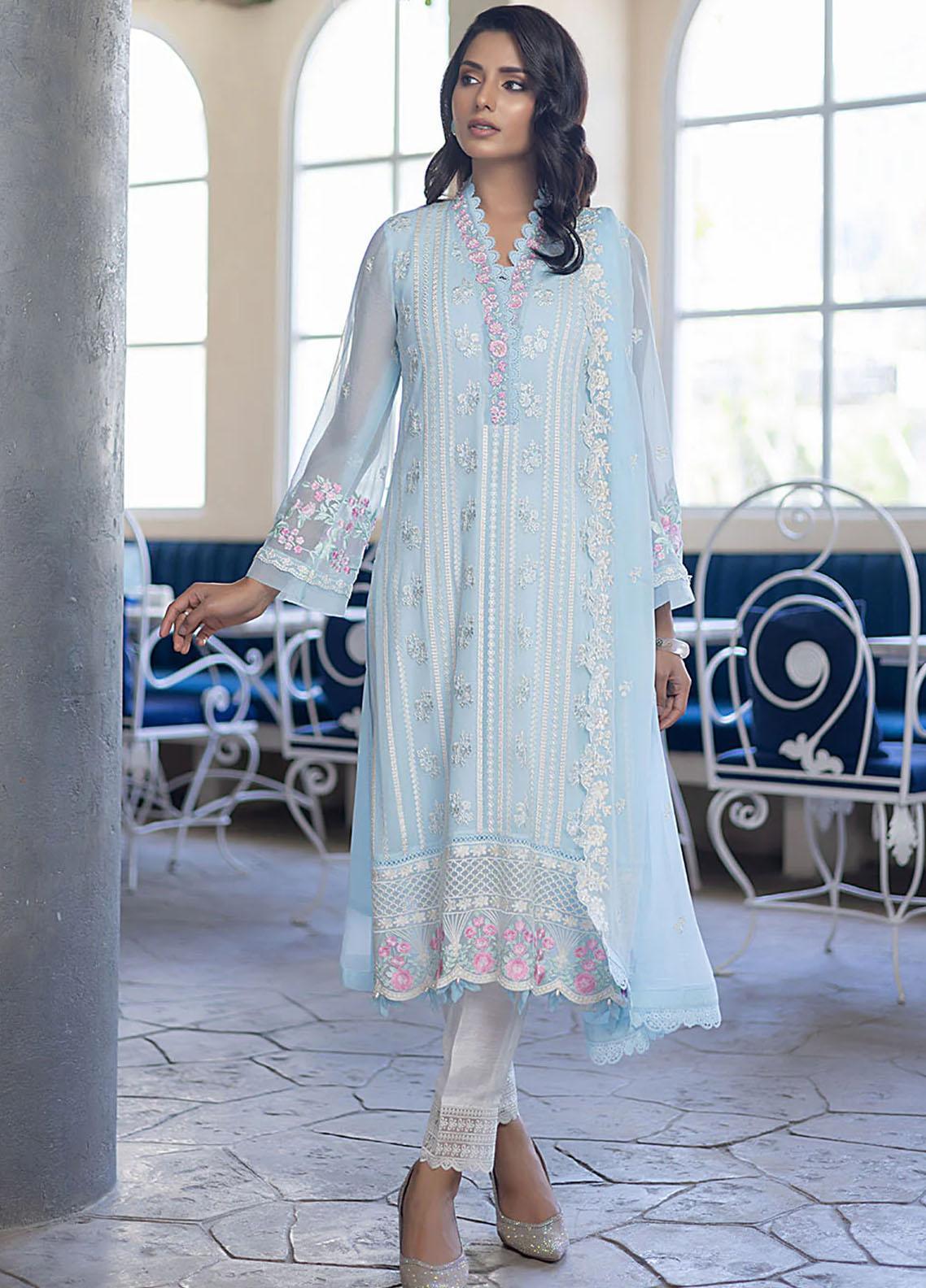 Ensembles By Azure Embroidered Chiffon Suits Unstitched 4 Piece AZU23ES ...