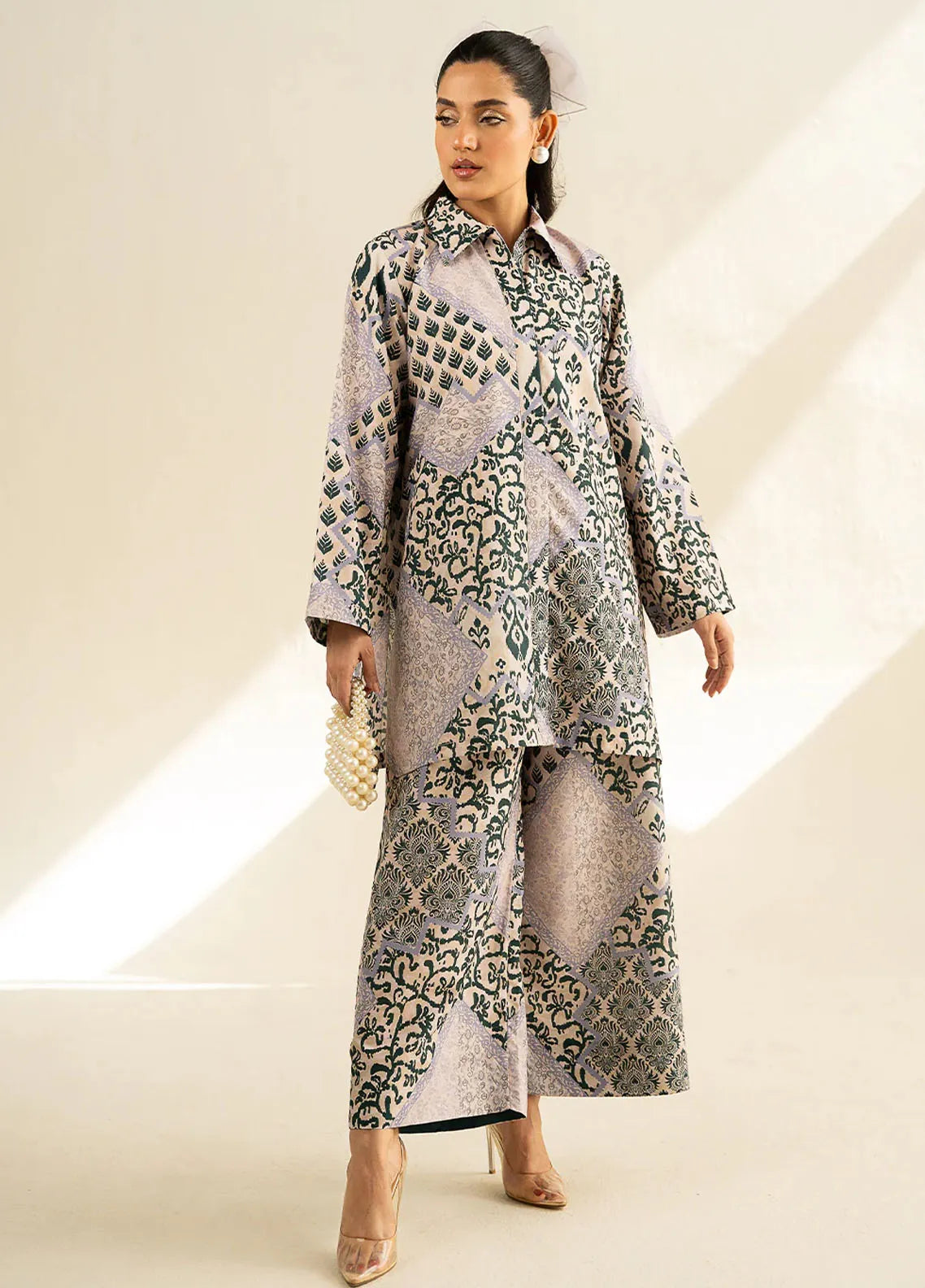 Faizal Faisal Pret Printed Raw Silk 2 Piece Suit FNF-WS24-0325 Elora ...
