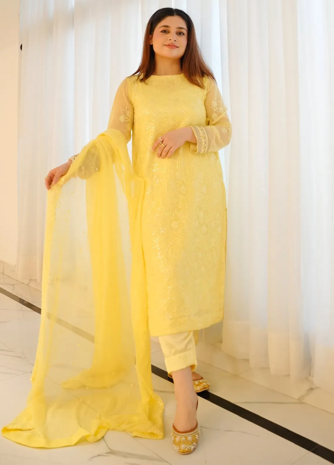 Sahane Pret Embroidered Chiffon 3 Piece Suit CT 12005-Golden Glow ...